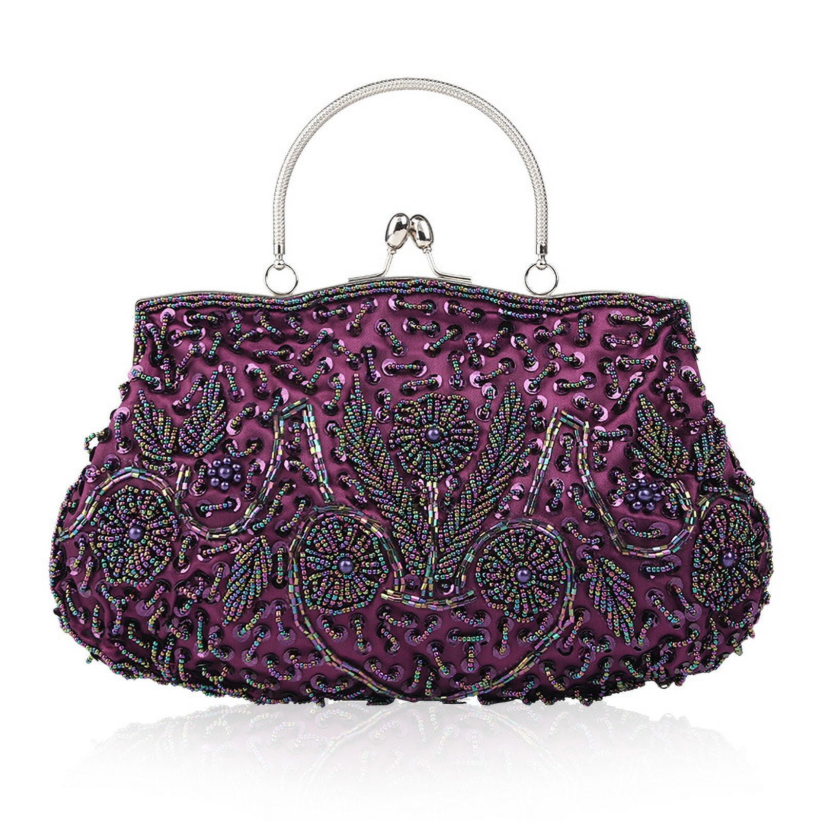 Clutch Bag for Women, Vintage Floral Beaded Sequin Handbag, Evening ...