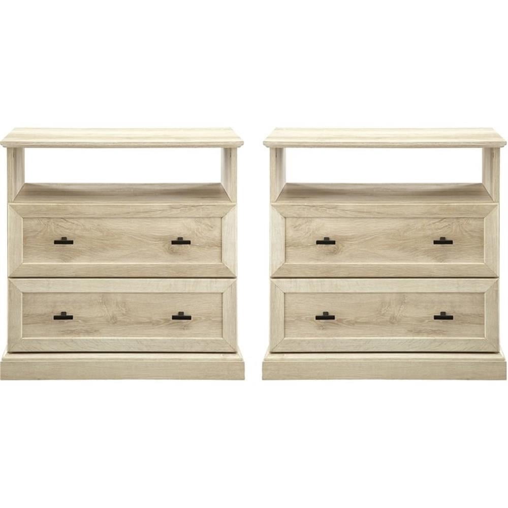 Clyde Modern 2-Drawer Nightstand Set in White Oak - Walmart.com