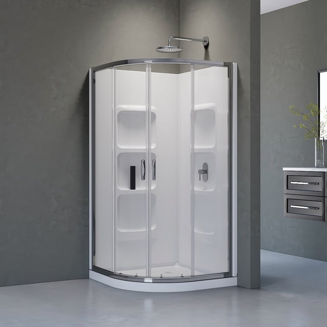 Clyde Polished Chrome Neo Round Corner Sliding Door Shower Kit with ...