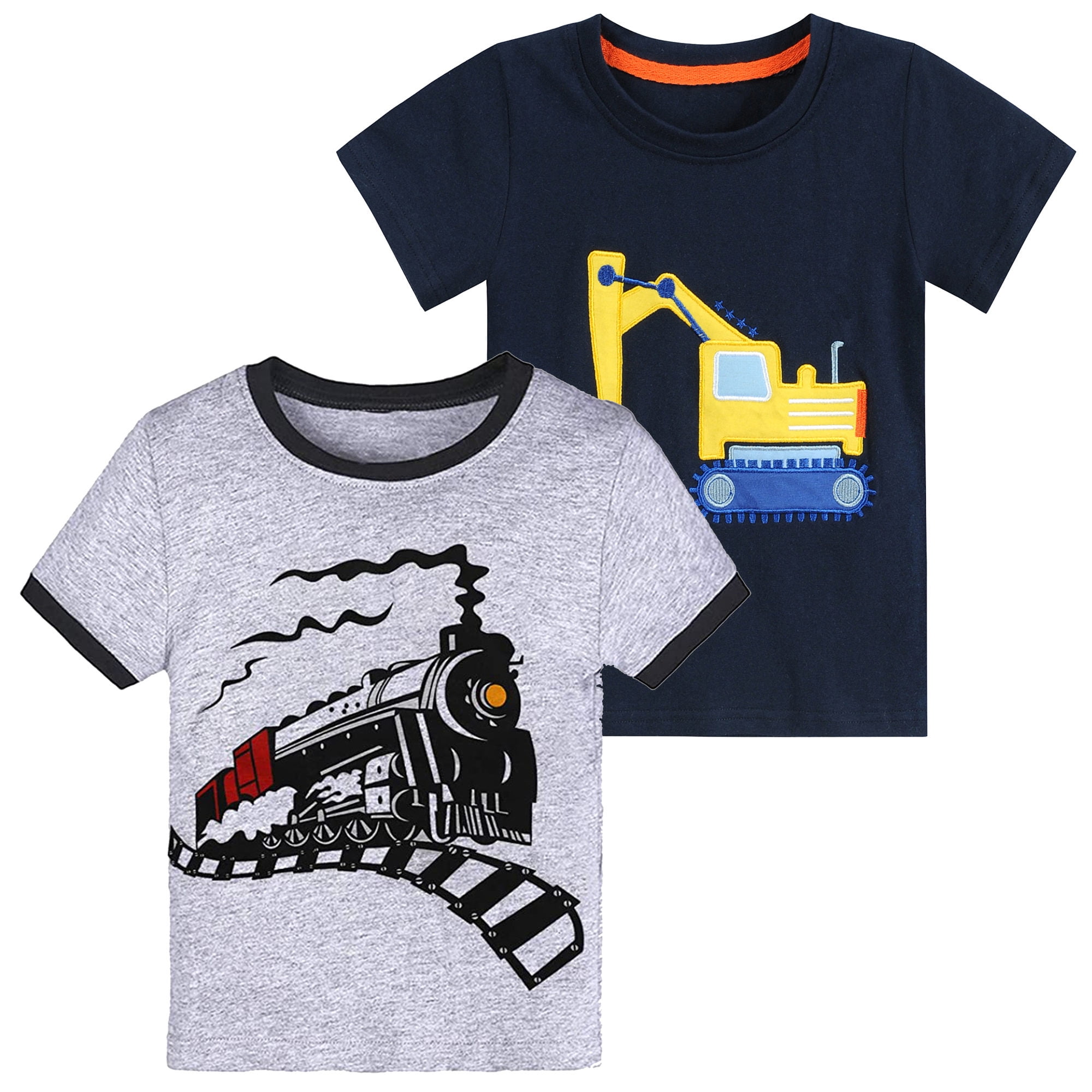 Cm-Kid Boys Short Shirts 2-Pack Excavator 100% Cotton Tops Summer Cloth ...