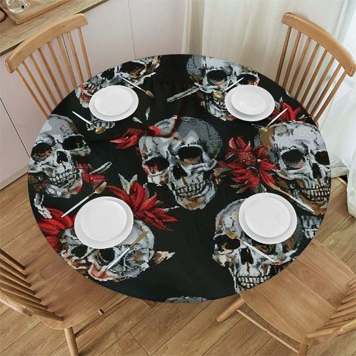 Cmefzd Black Pirate Skull Round Tablecloth Washable Table Cloth ...