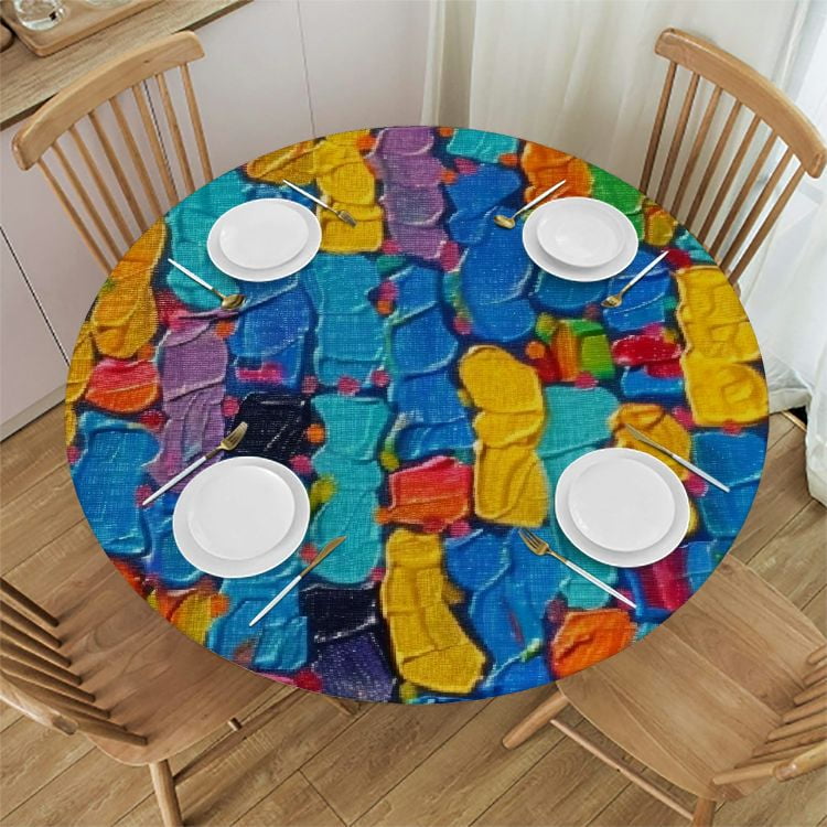 Cmefzd Blue Abstract Painting Round Elastic Tablecloth Wrinkle ...