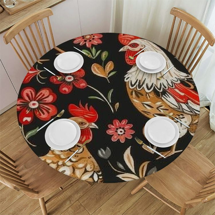 Cmefzd Cute Rooster Chickens Print Round Tablecloth Waterproof Wrinkle ...