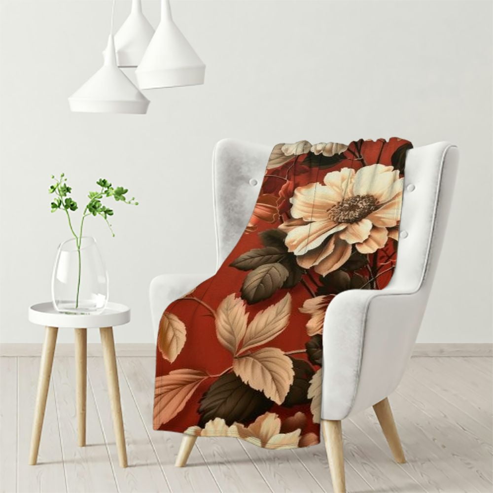 Cmefzd Floral Spring Botanical Flower Print Rust Blanket Garden Floral
