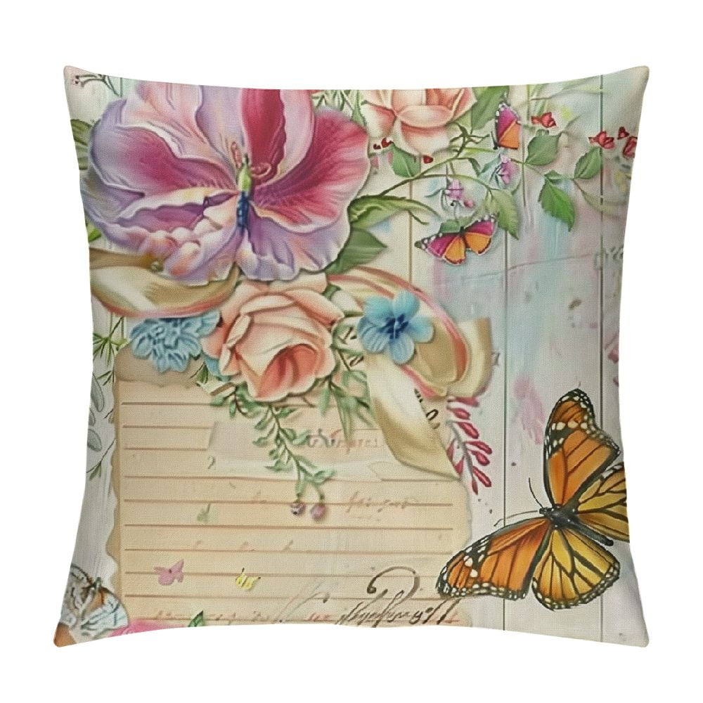 Cmefzd Spring Floral Throw Pillow Covers 18 X 18 Inch Pink Flowers