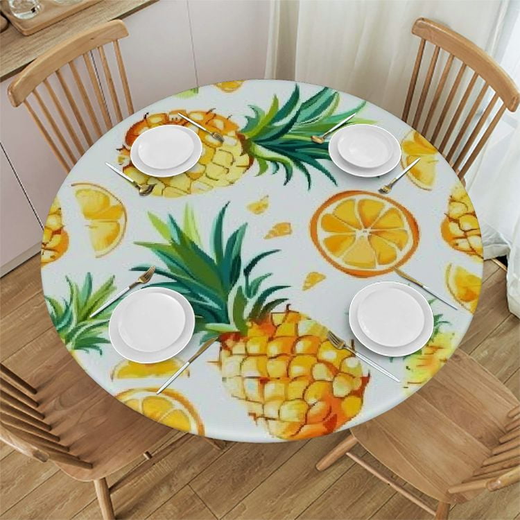Cmefzd Summer Pineapple Tablecloth Round Tropical Fruit Tablecloths ...
