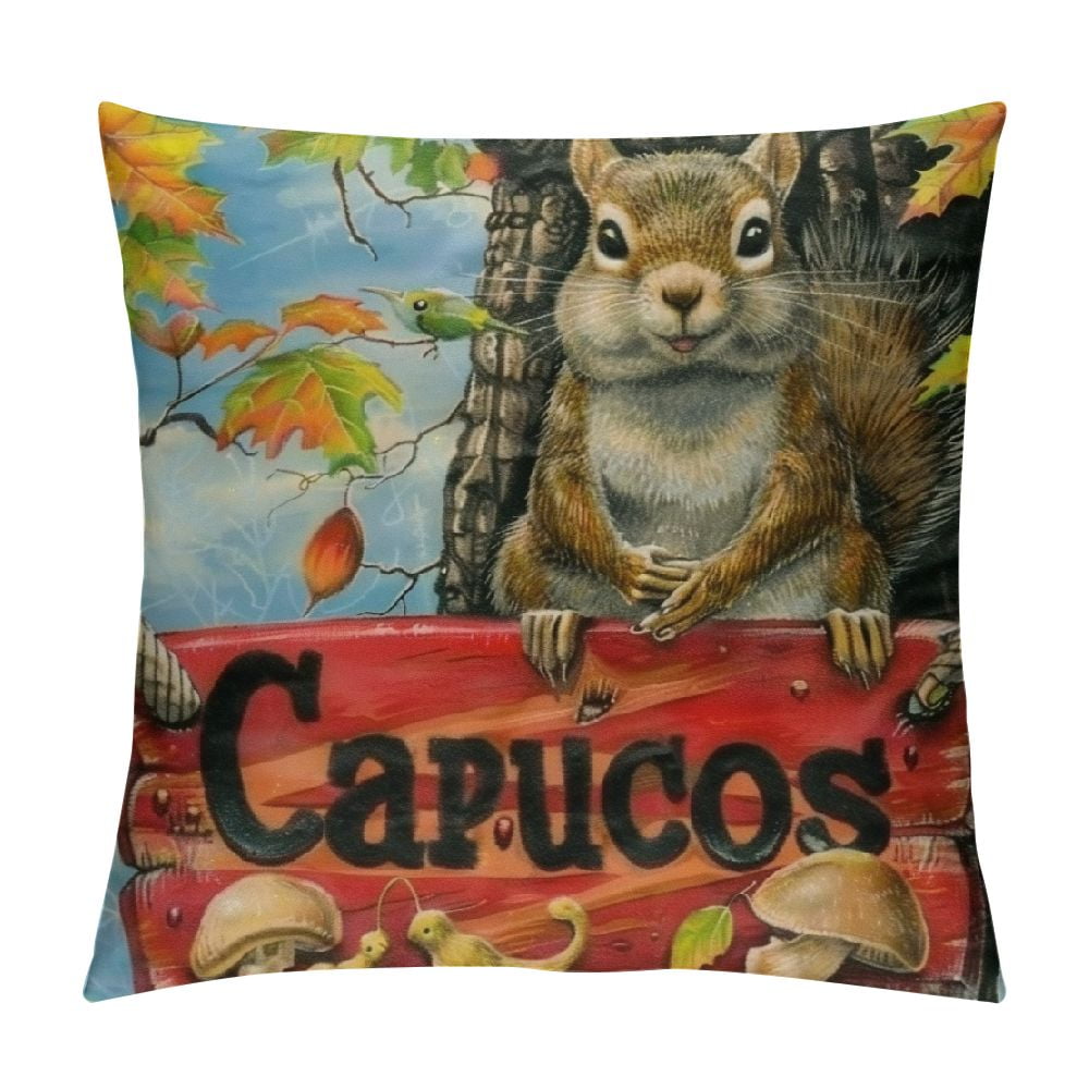 Cmefzd Throw Pillow Cases Squirrels Stand in Trees Eating Nuts with ...