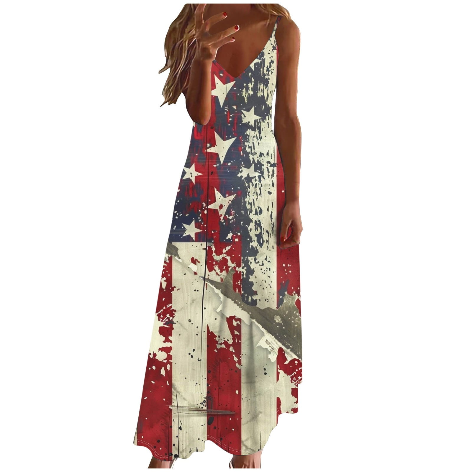 Cmfcve 4th of July Patriotic Dresses Star-Spangled Printed Bohemian ...