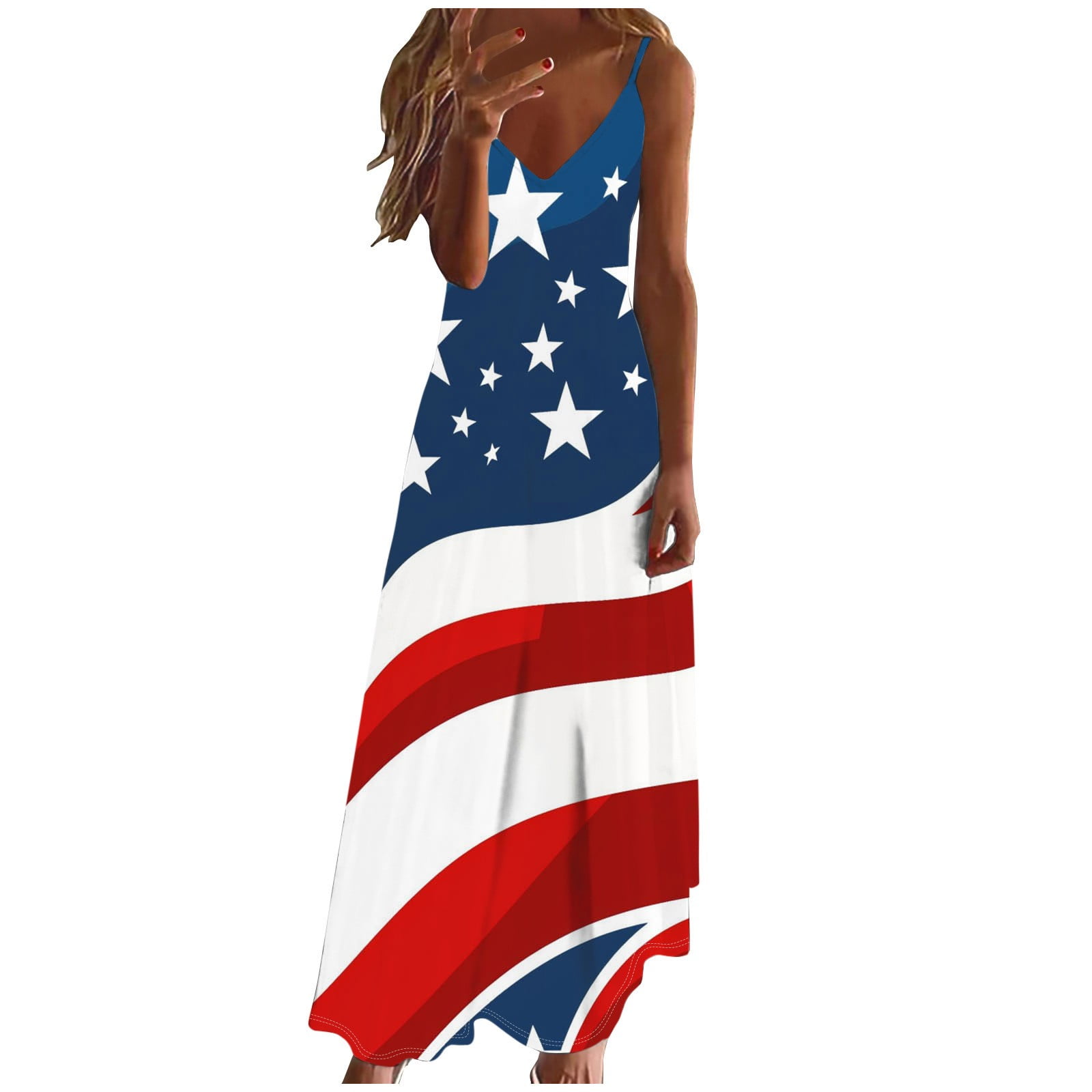 Cmfcve 4th of July Patriotic Dresses Star-Spangled Printed Bohemian ...