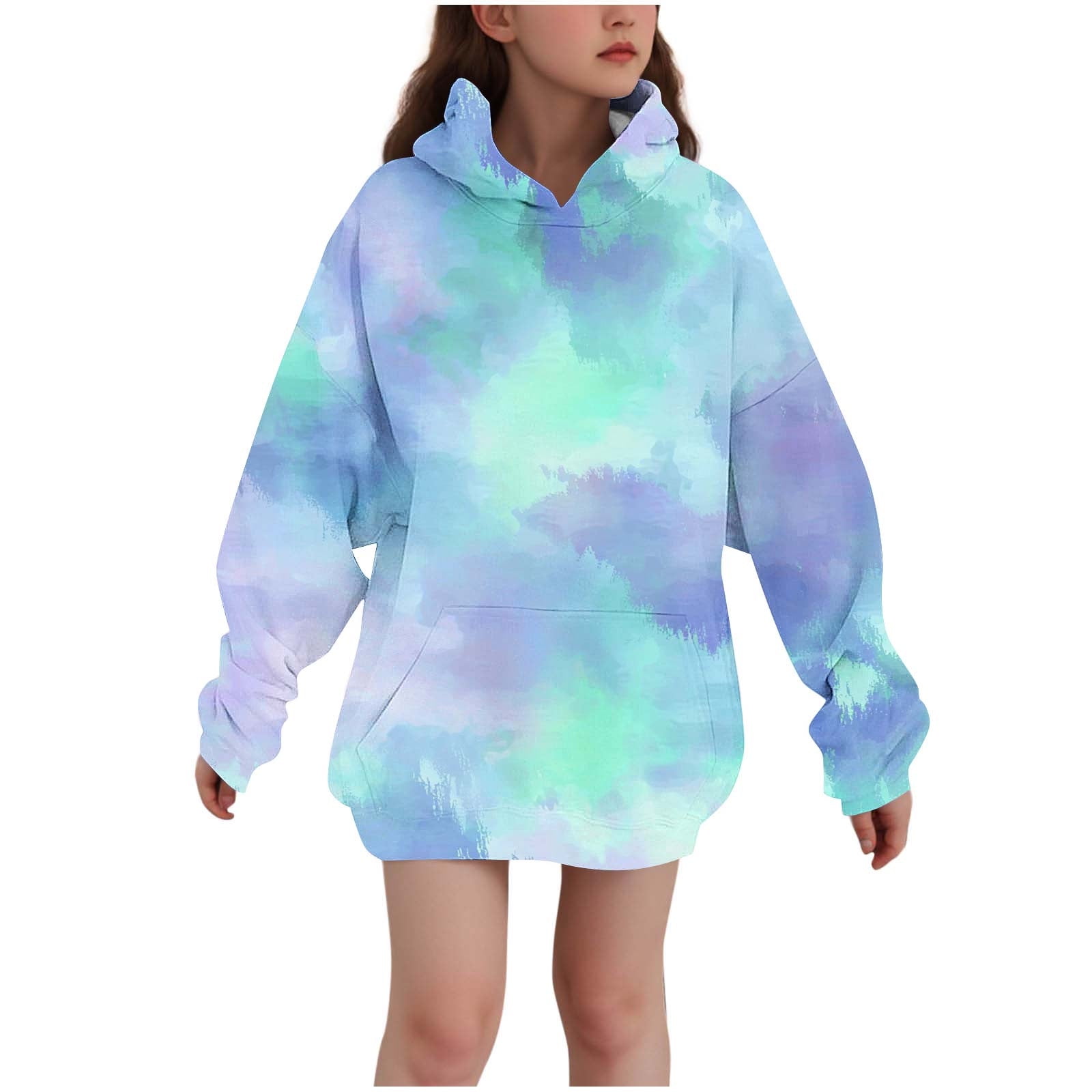 Cmfcve Children's Pullover Hoodie 3-14 Girls Gradient Tie-Dye Cute ...