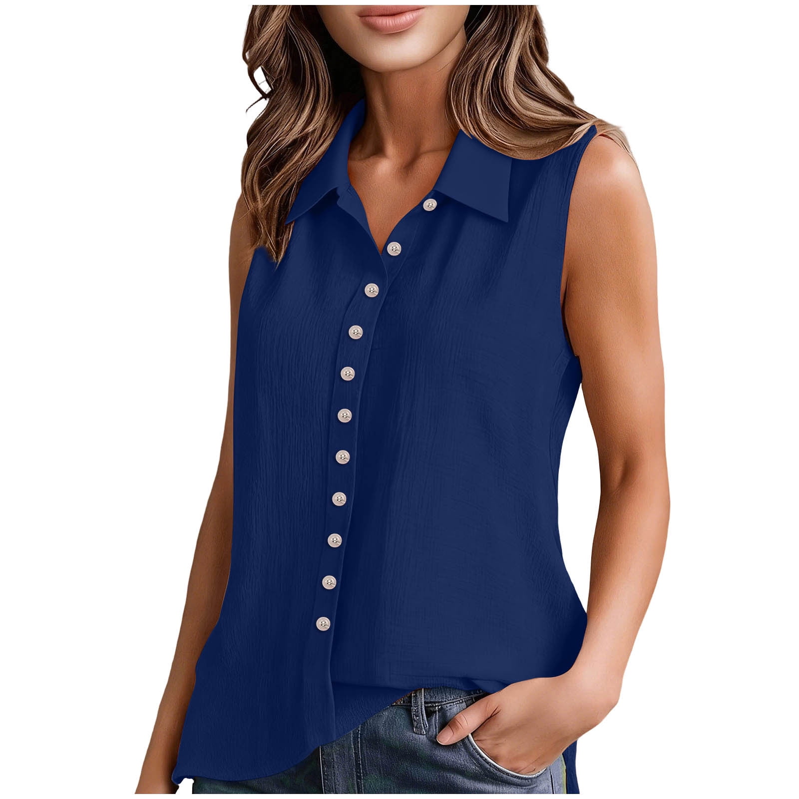 Cmfcve Gauze Tank Tops for Women Sleeveless Collared Cotton Linen T ...