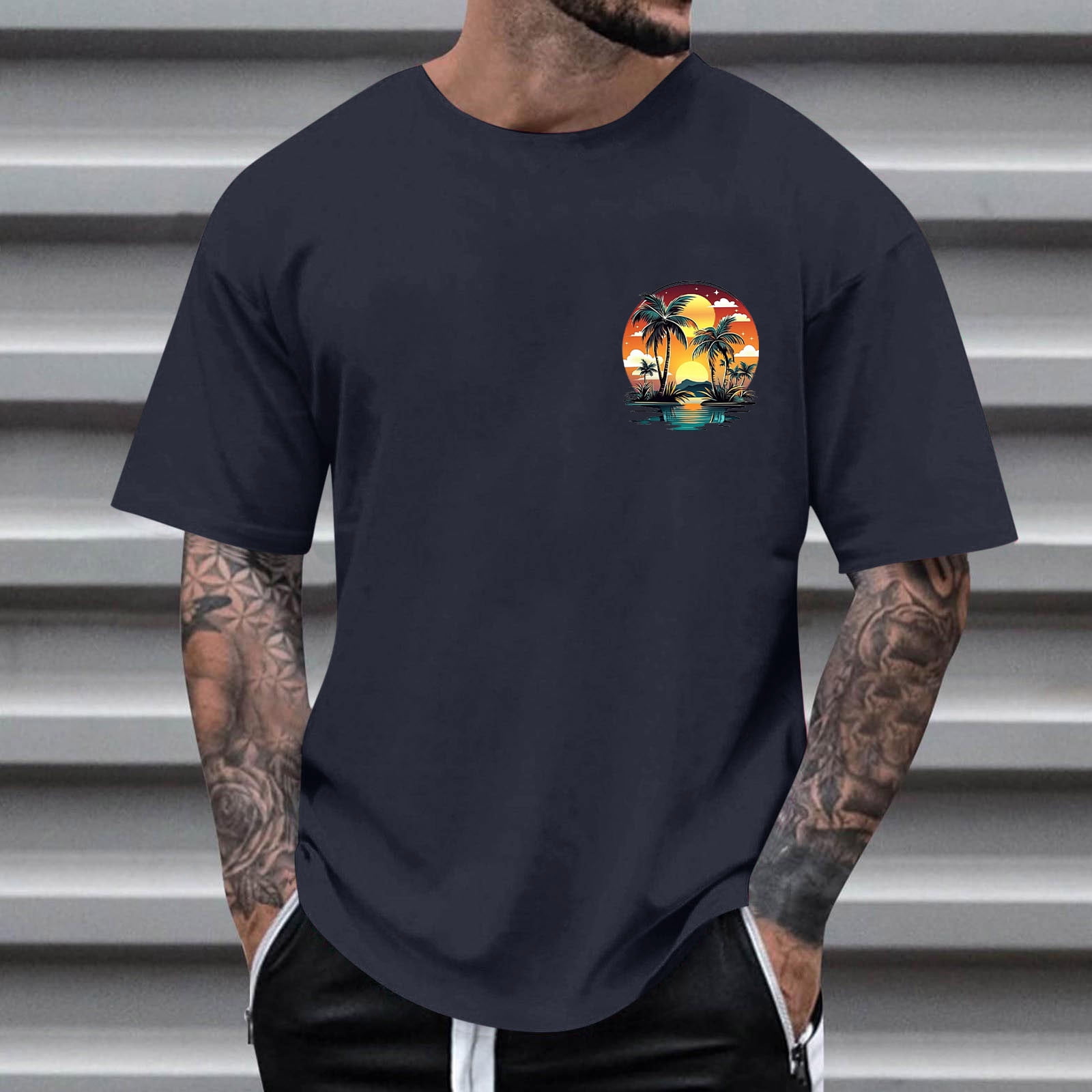 Cmfcve Graphic T-Shirt for Men Short Sleeve Round Neck Sports T-shirt ...