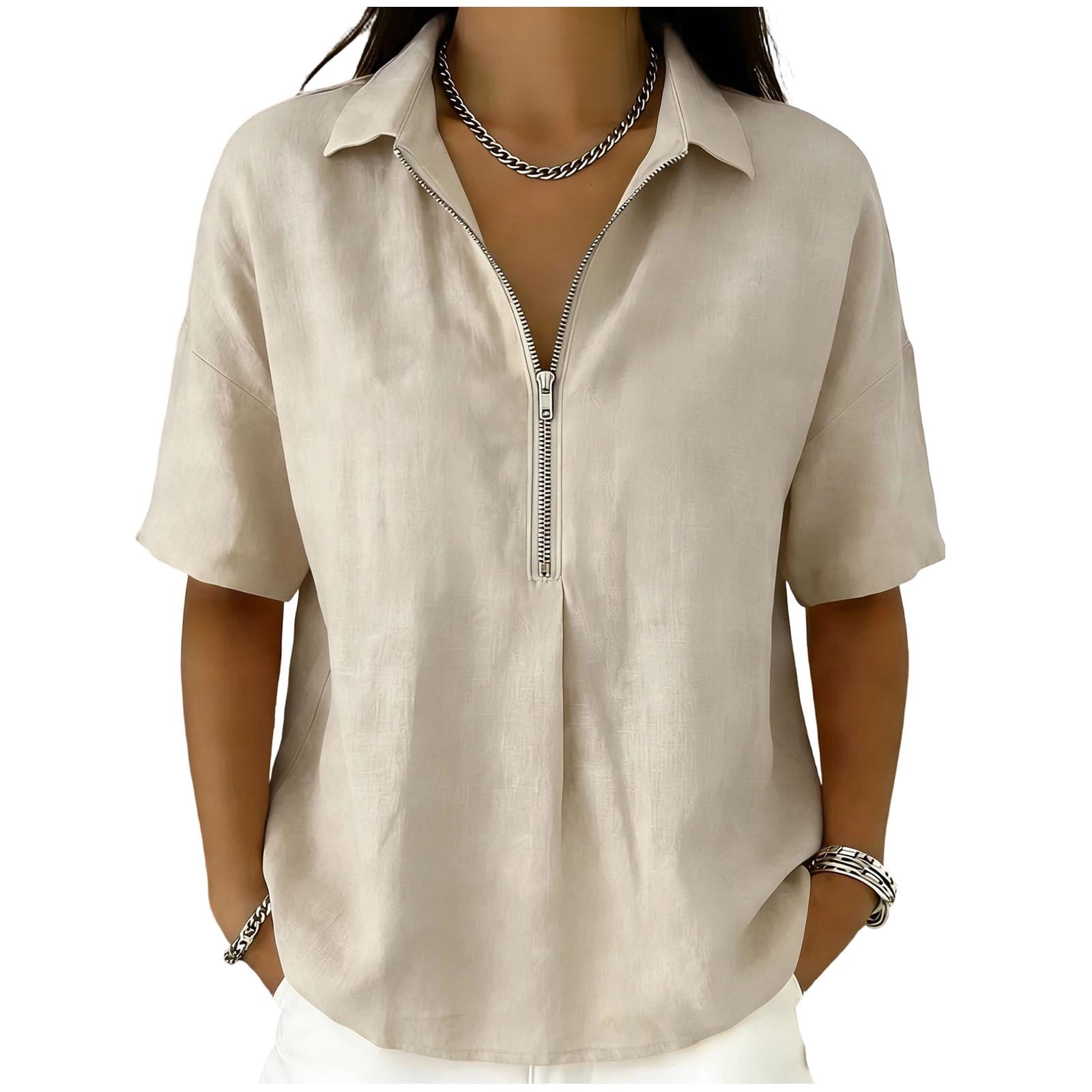 Cmfcve Half Sleeve Tops for Women Collared V Neck T Shirts Fashion ...
