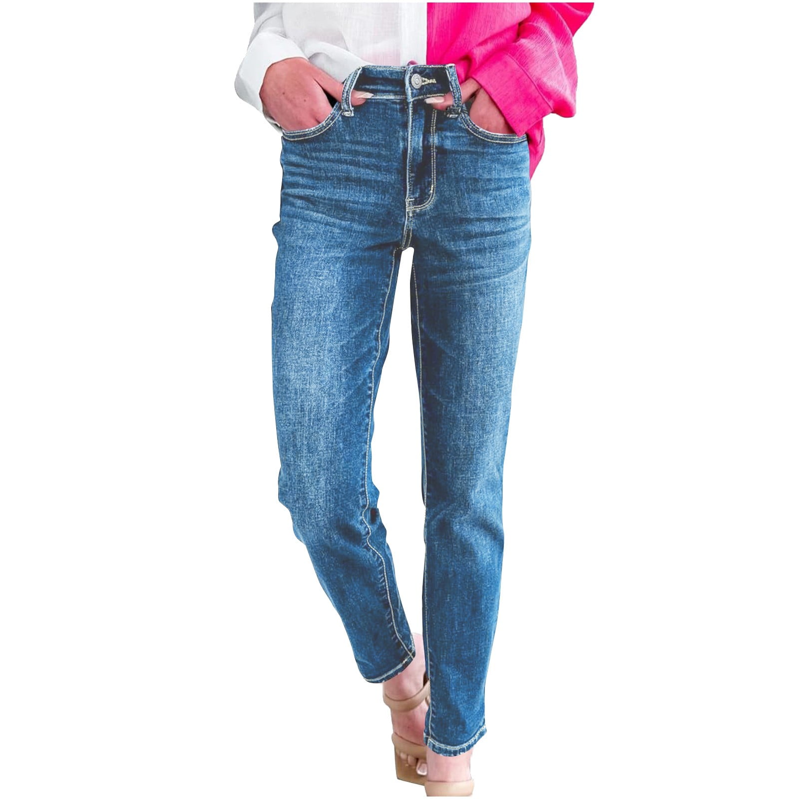 Cmfcve Plus Size Blue Tone Jeans for Woman High Waisted Stretch Skinny ...