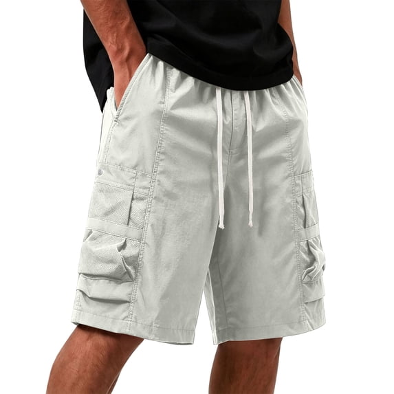 Cmfcve Men's Cargo Shorts Elastic Waist Drawstring Multi Pocket 3/4 ...