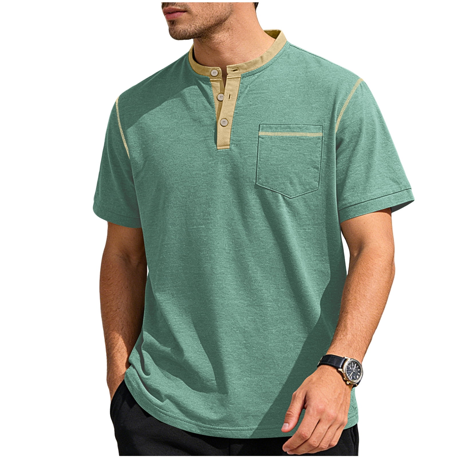 Cmfcve Men's Henley T Shirts Short Sleeve Casual Lightweight Tops Slim ...