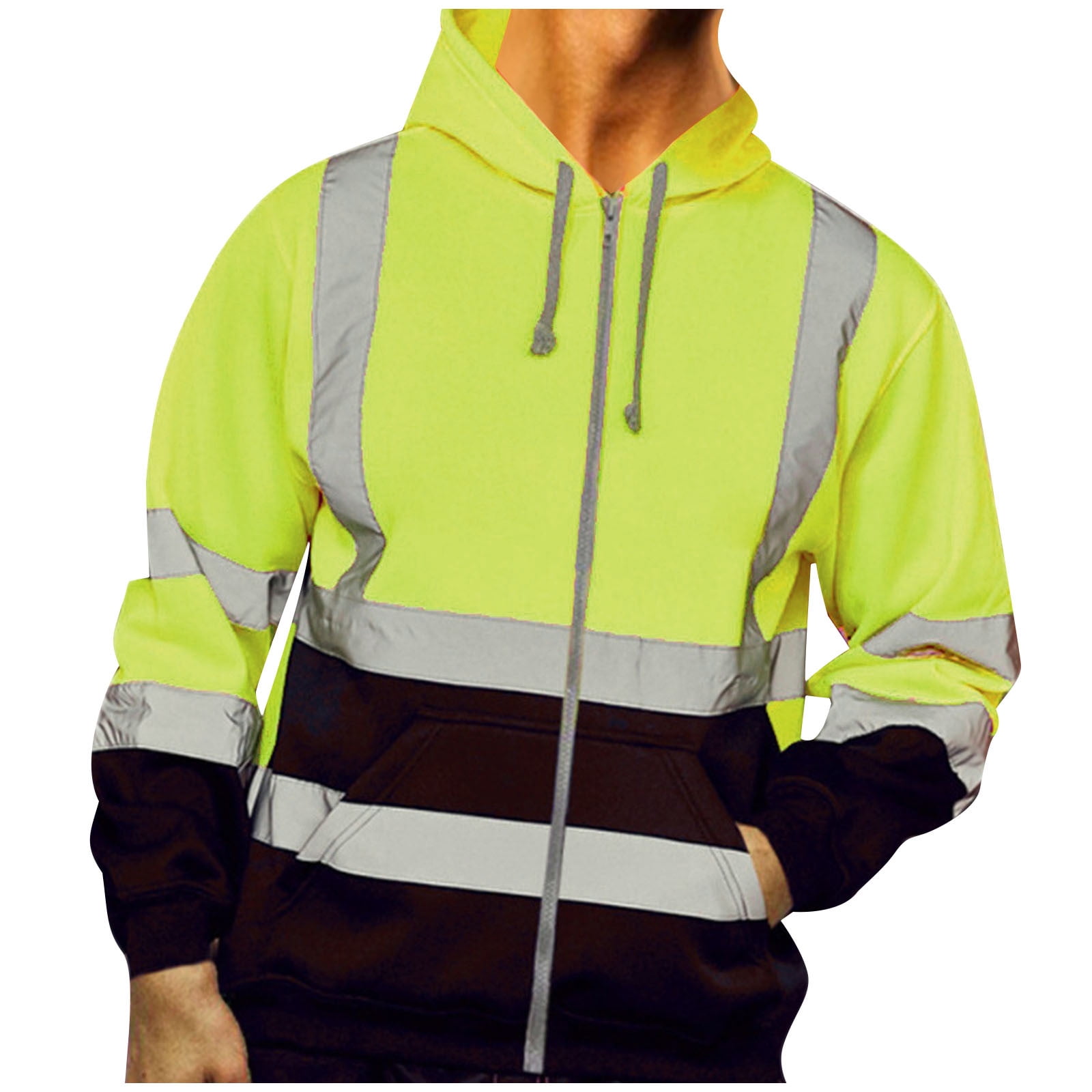 Cmfcve Men's Hi Vis Safety Jacket Long Sleeve Reflective Strips ...