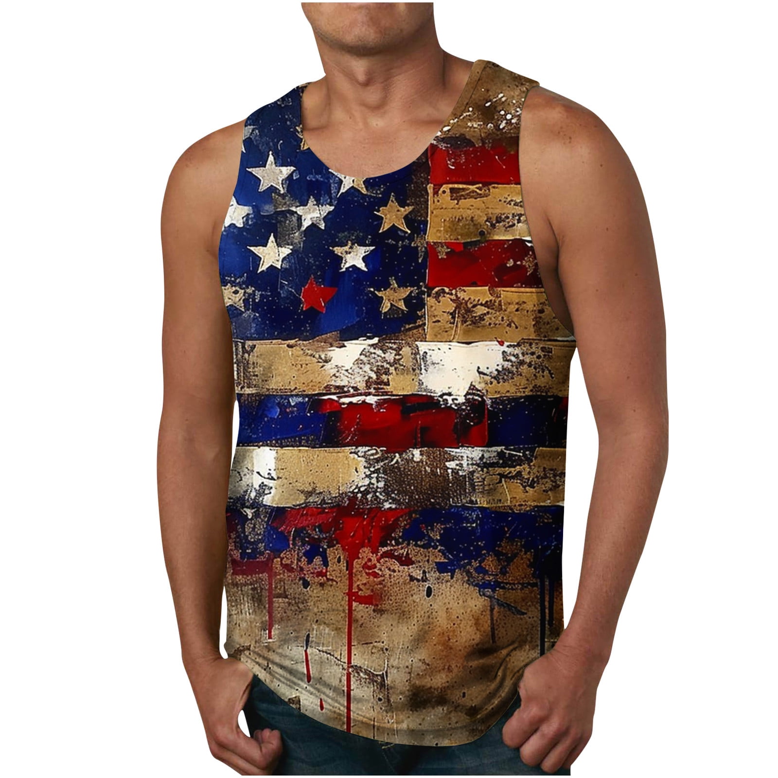 Cmfcve Men's Oversize Summer Vest Independence Day Printed Gym Tank Top ...