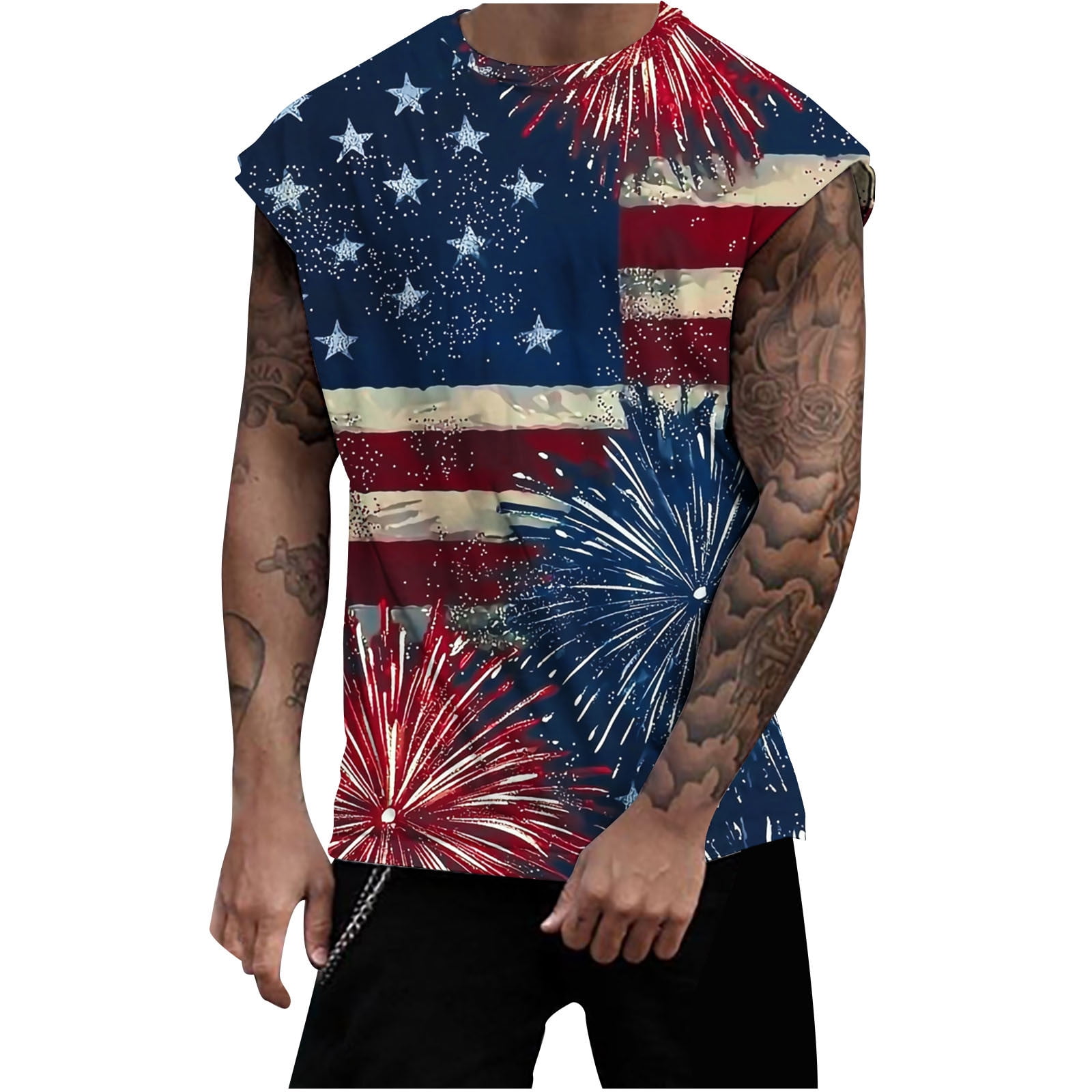 Cmfcve Men's Patriotic Tank Top Casual Printing Independence Day Vests ...