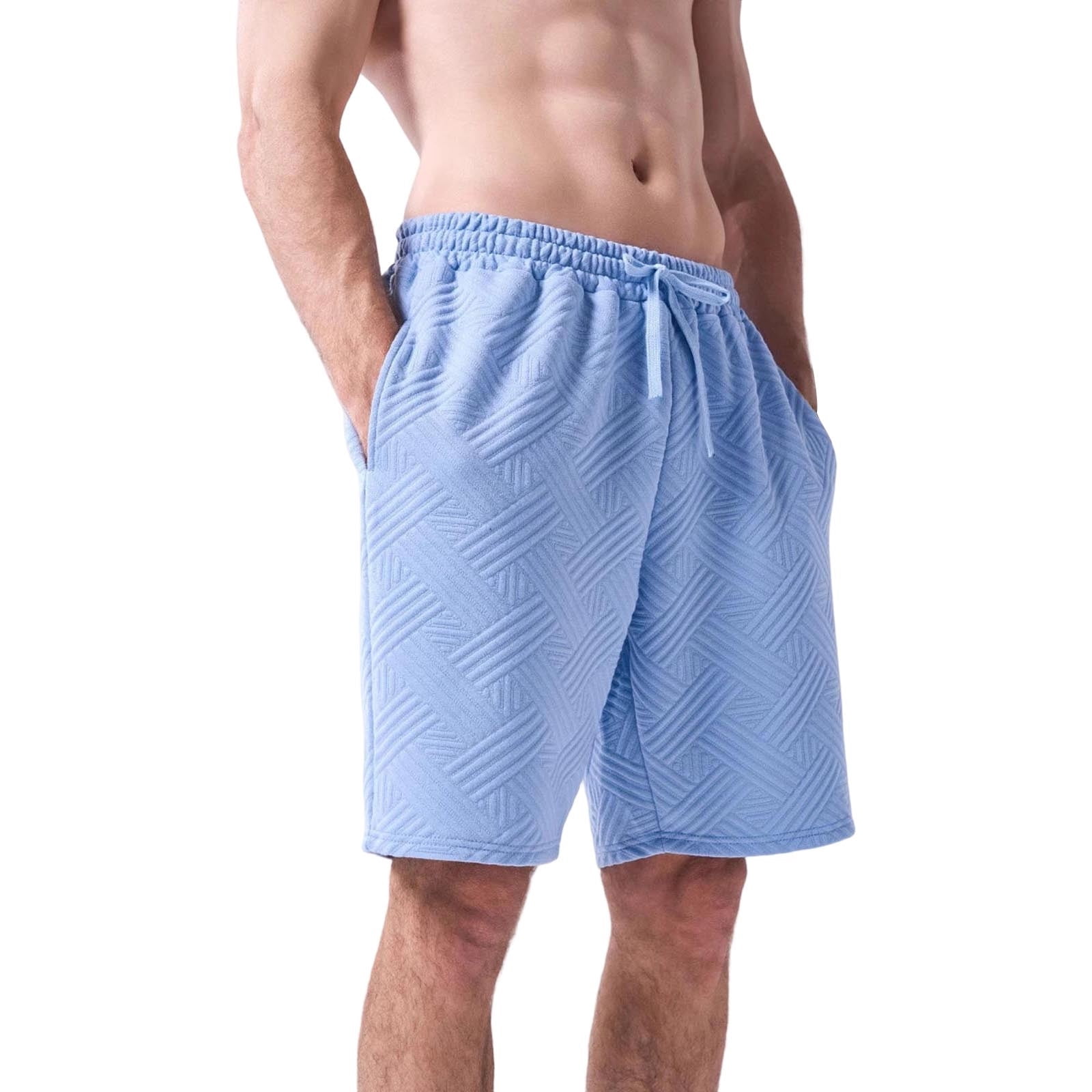 Cmfcve Men's Textured Jacquard Casual Shorts Elastic Drawstring Waist ...