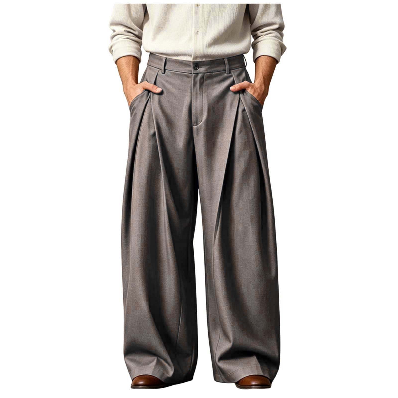 Cmfcve Mens Dress Pants Business Casual Trousers Pleated Front Baggy ...