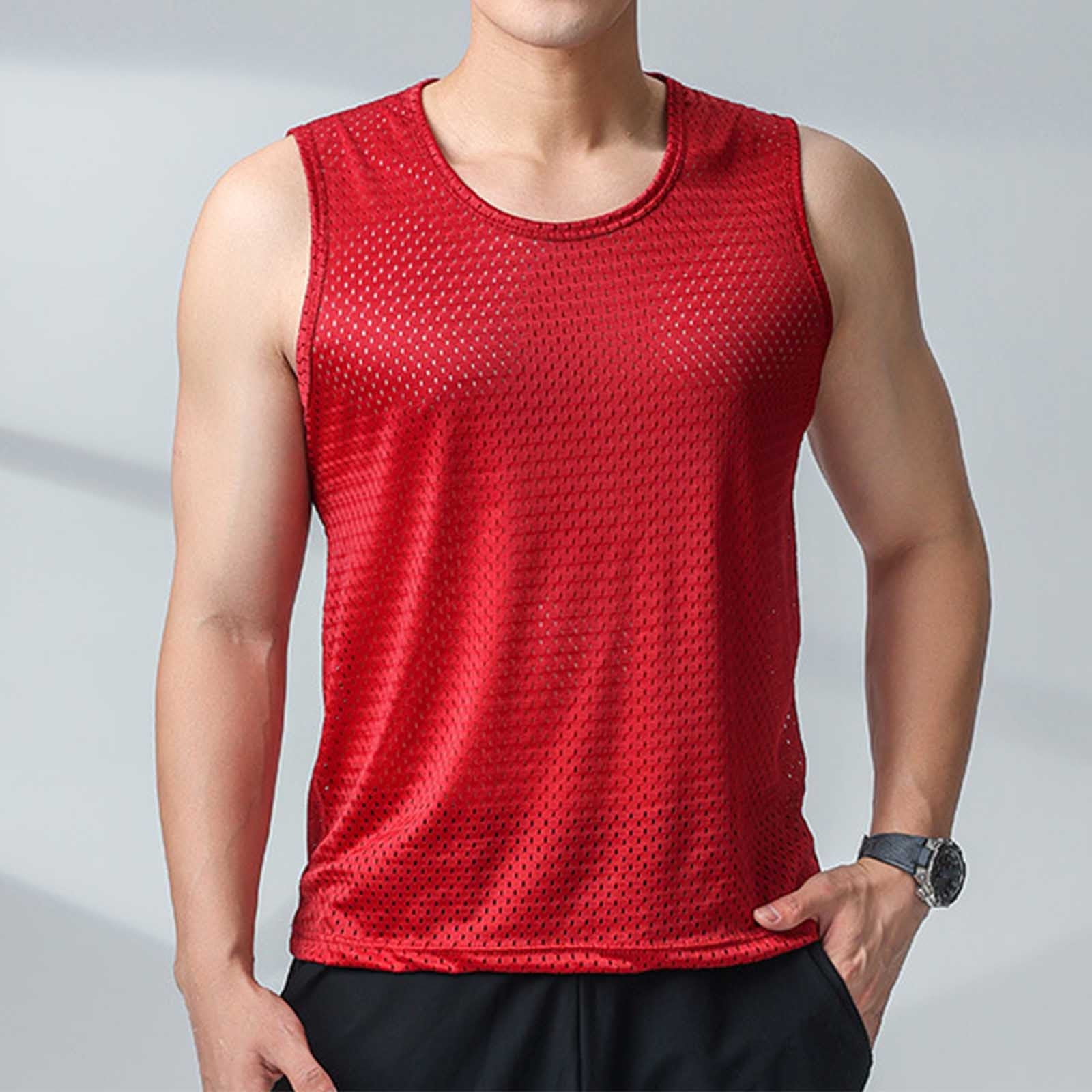 Cmfcve Mens Summers Fitness Tank TOP ,Outdoor Elastic Tight Round-Neck ...