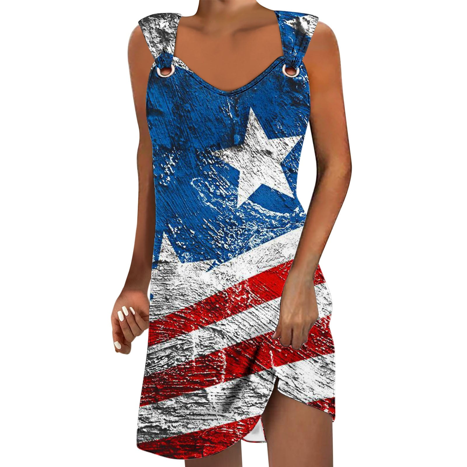 Cmfcve Patriotic Dress for Women Sleeveless V-neck Independence Day ...