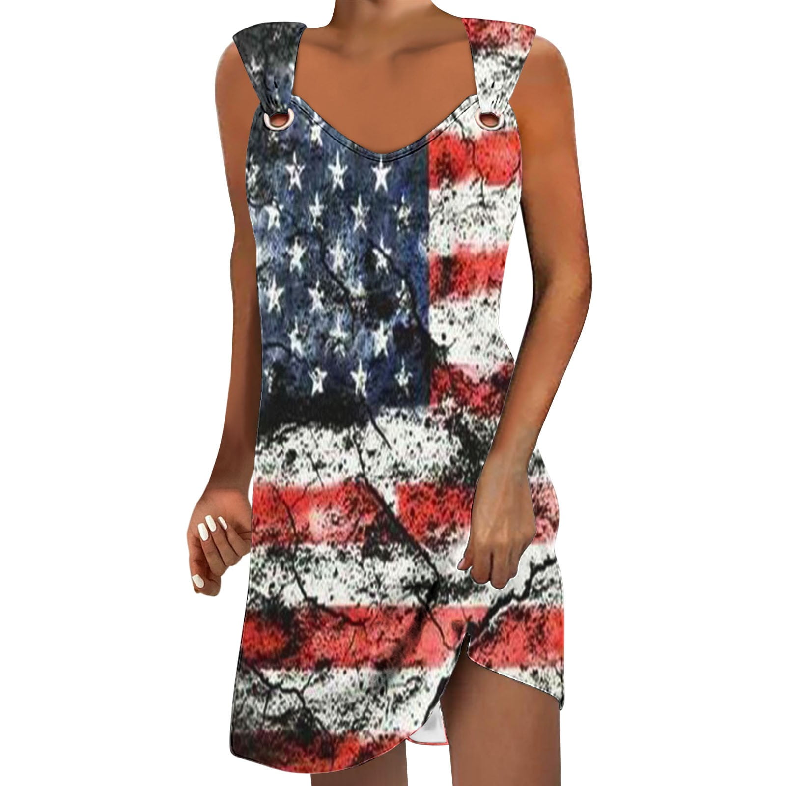 Cmfcve Patriotic Dress for Women Sleeveless V-neck Independence Day ...