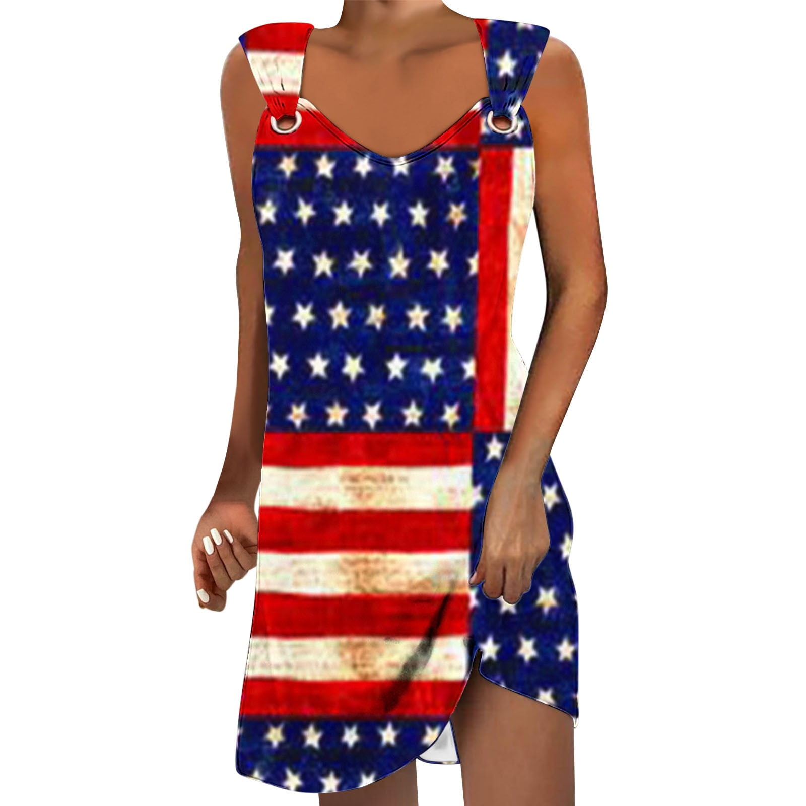 Cmfcve Patriotic Dress for Women Sleeveless V-neck Independence Day ...