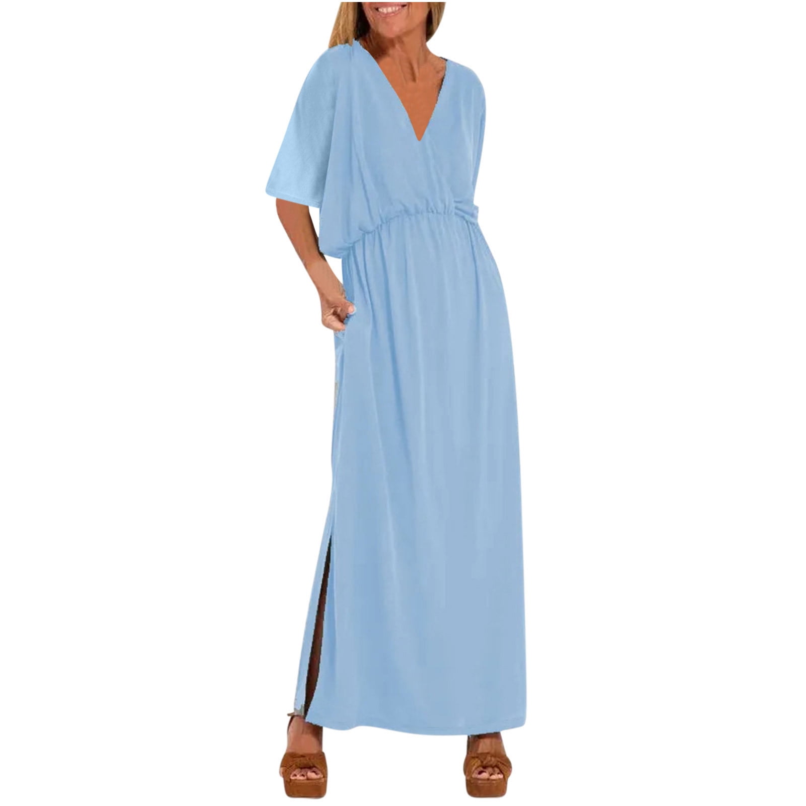 Cmfcve Plus Size Dresses for Women High Waisted Split Maxi Dresses V ...