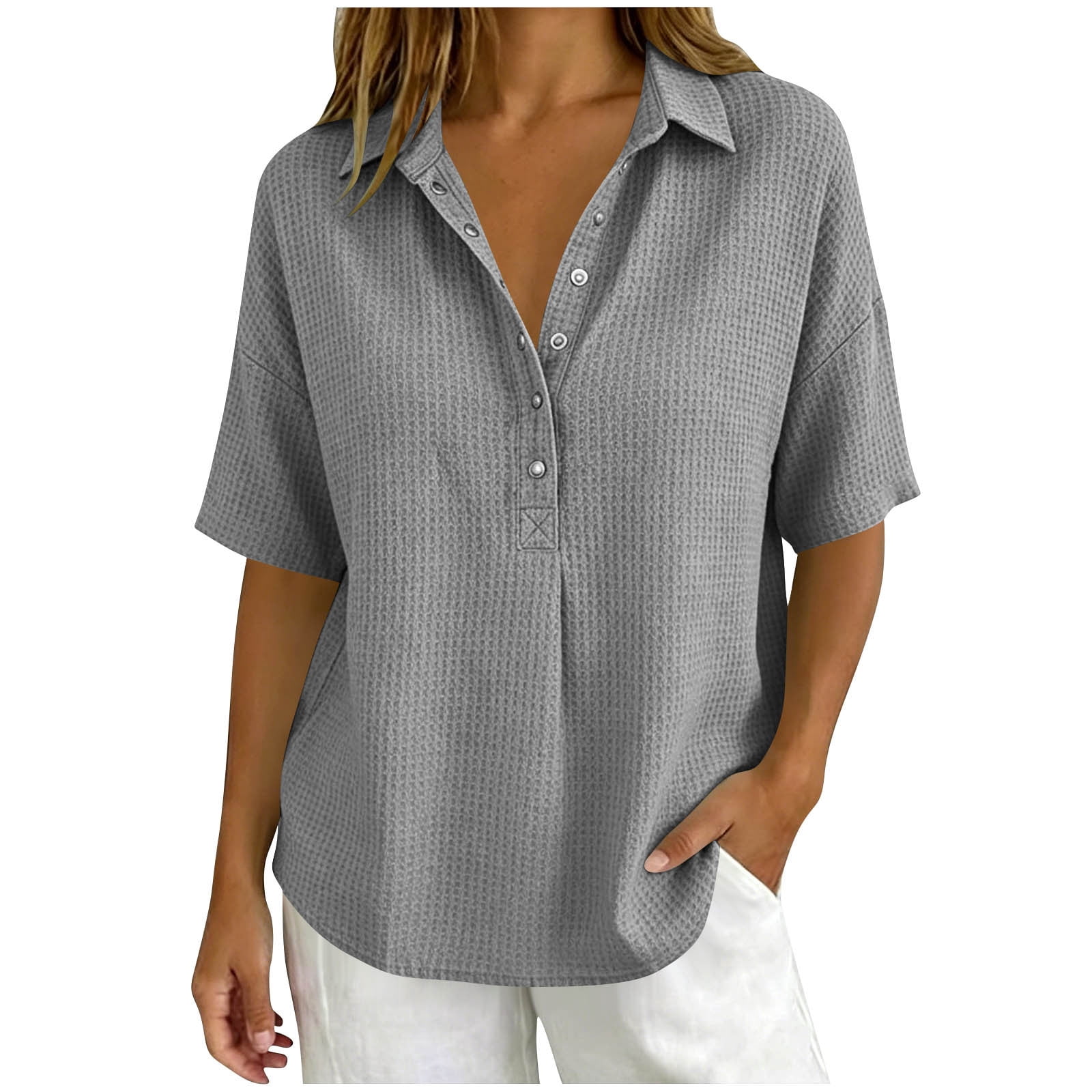 Cmfcve Summer Tops for Women Trendy Casual Button Up Collared Shirts ...