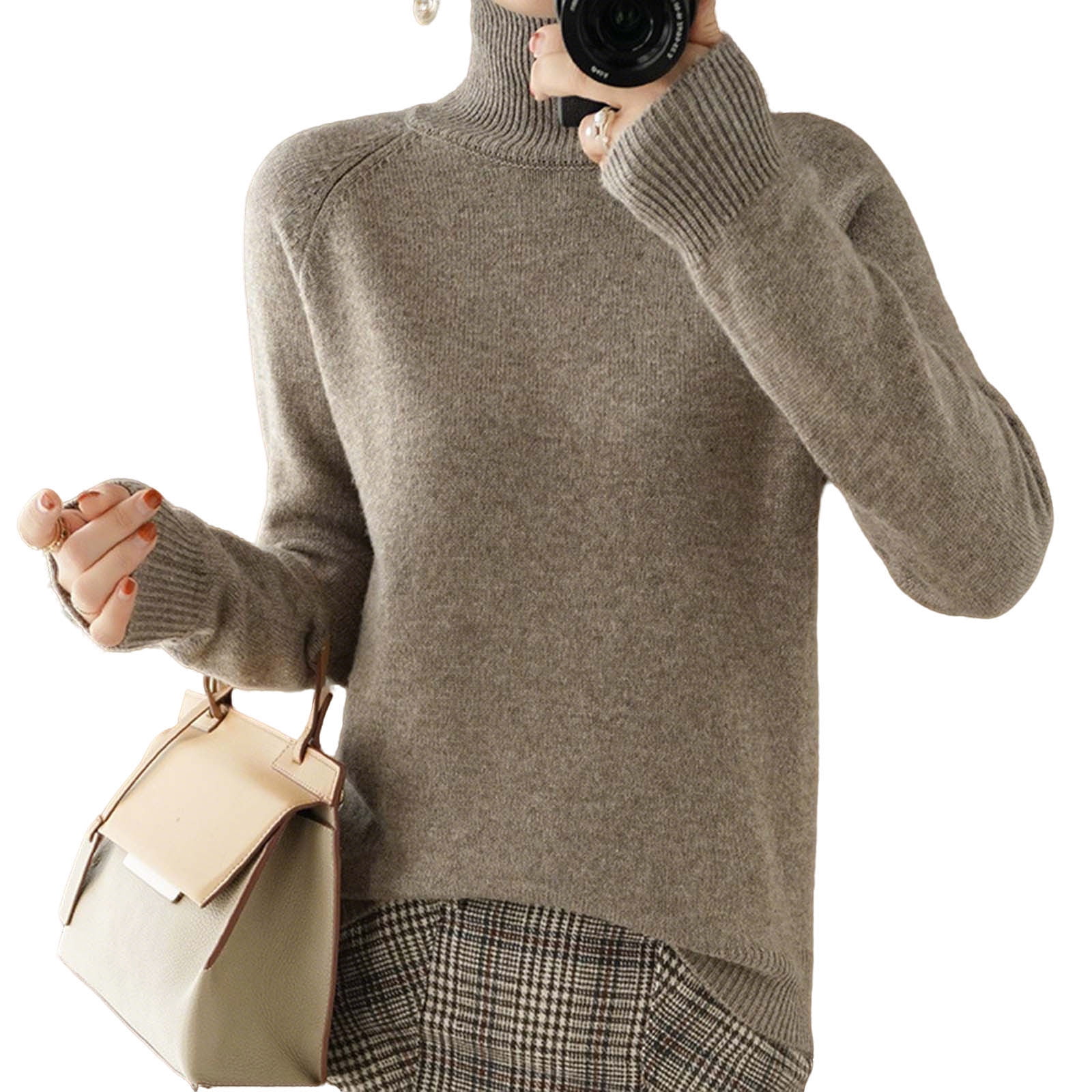 Cmfcve Women Sweater Base Layer High Neck Loose Fit Knit Pullover Solid ...