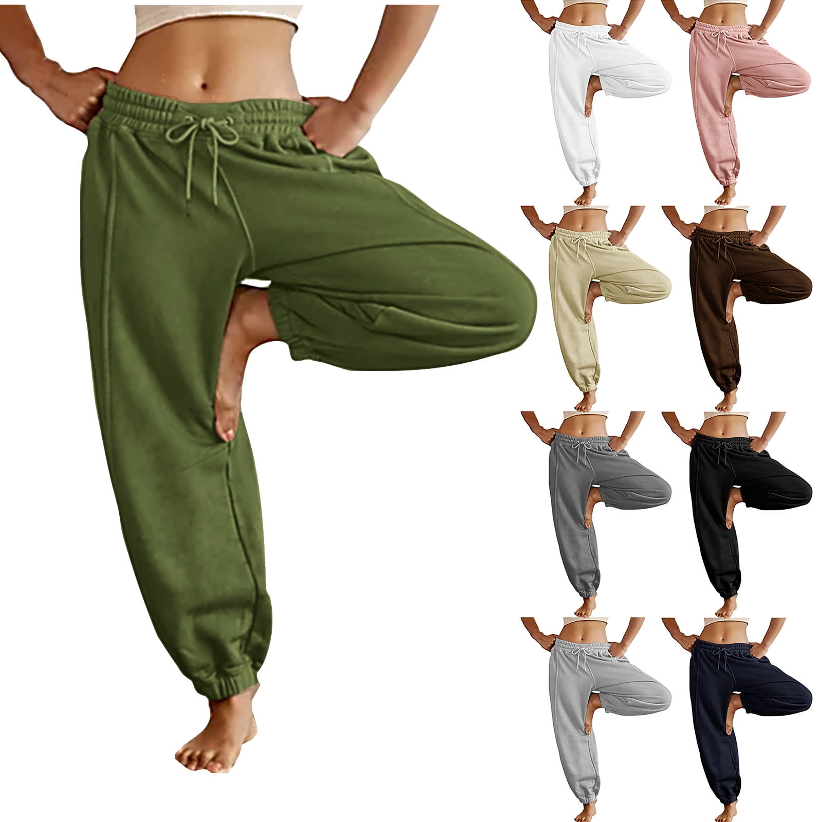 Cmfcve Women's Athletic Pants Drawstring Waistband Baggy Tapered ...
