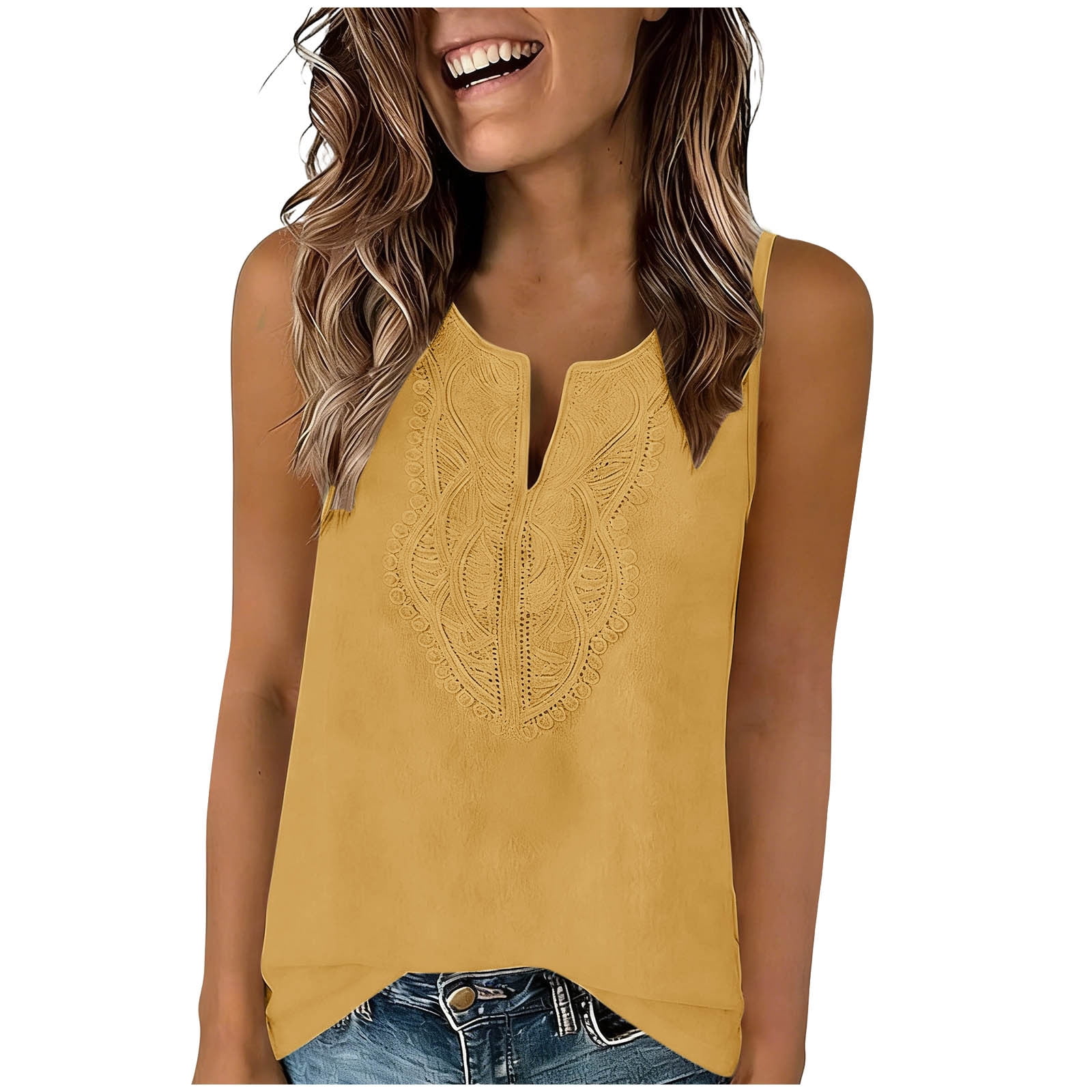 Cmfcve Women's Cotton Tank Tops V Neck Summer Sleeveless Shirts Flowy ...