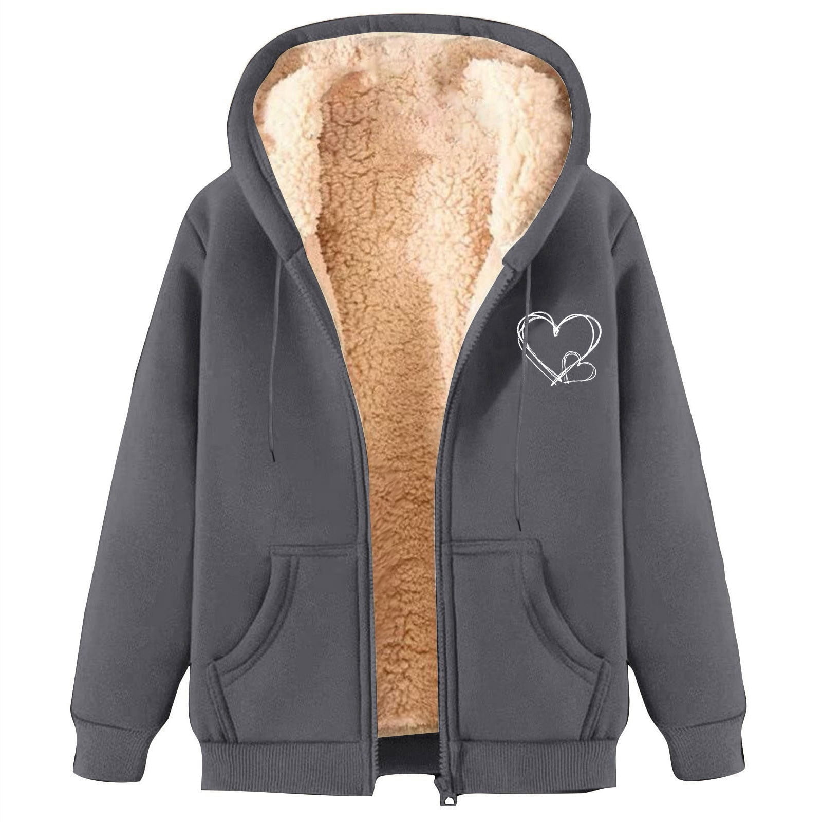 Cmfcve Women's Plus Size Fleece Hooded Jacket Long Sleeve Printed Hood ...
