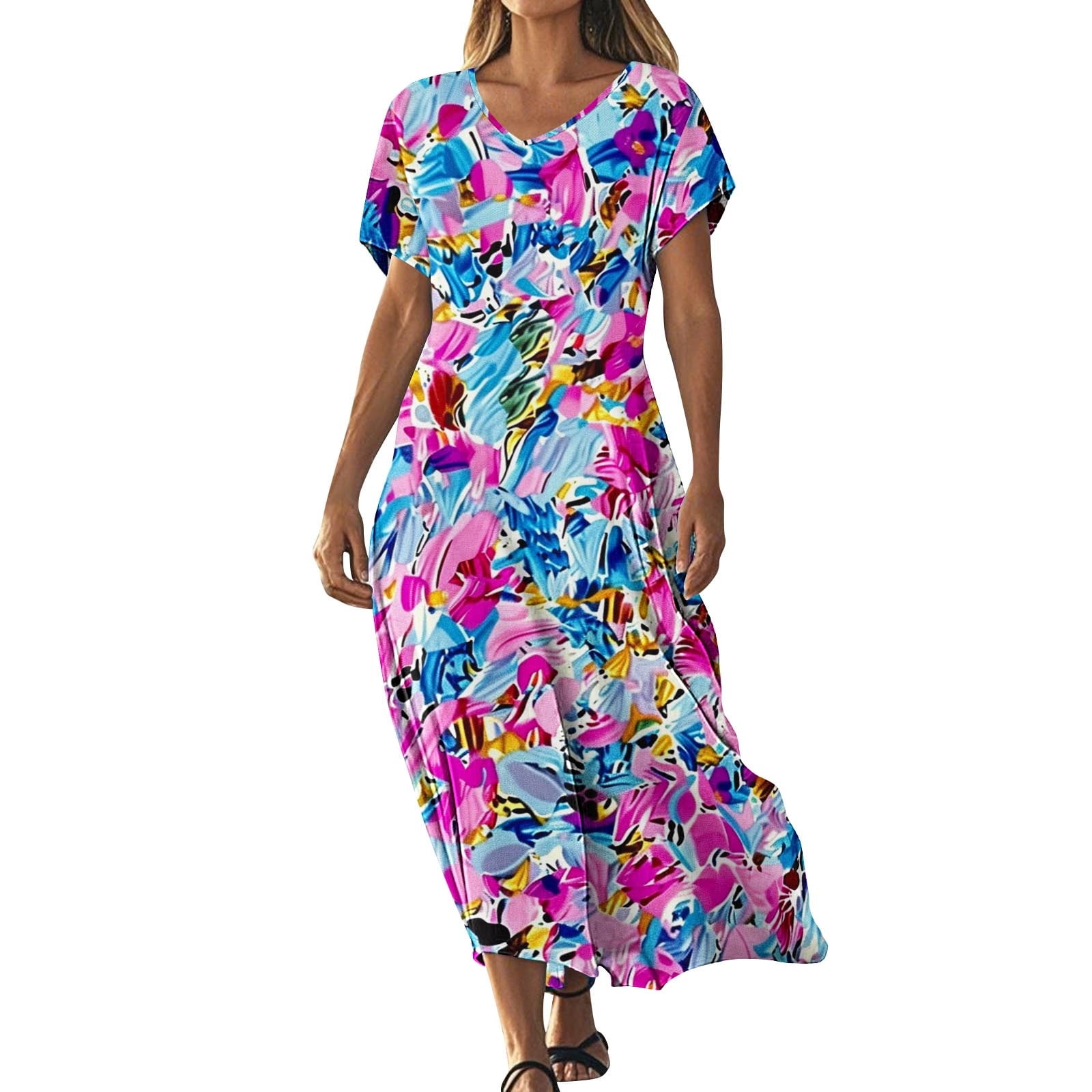 Cmfcve Women's Summer Long Dresses Vintage Printed Beach Vacation Dress ...