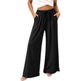 Cmfcve Women's Wide Leg Pants Drawstring Elastic High Waisted Ruffle ...