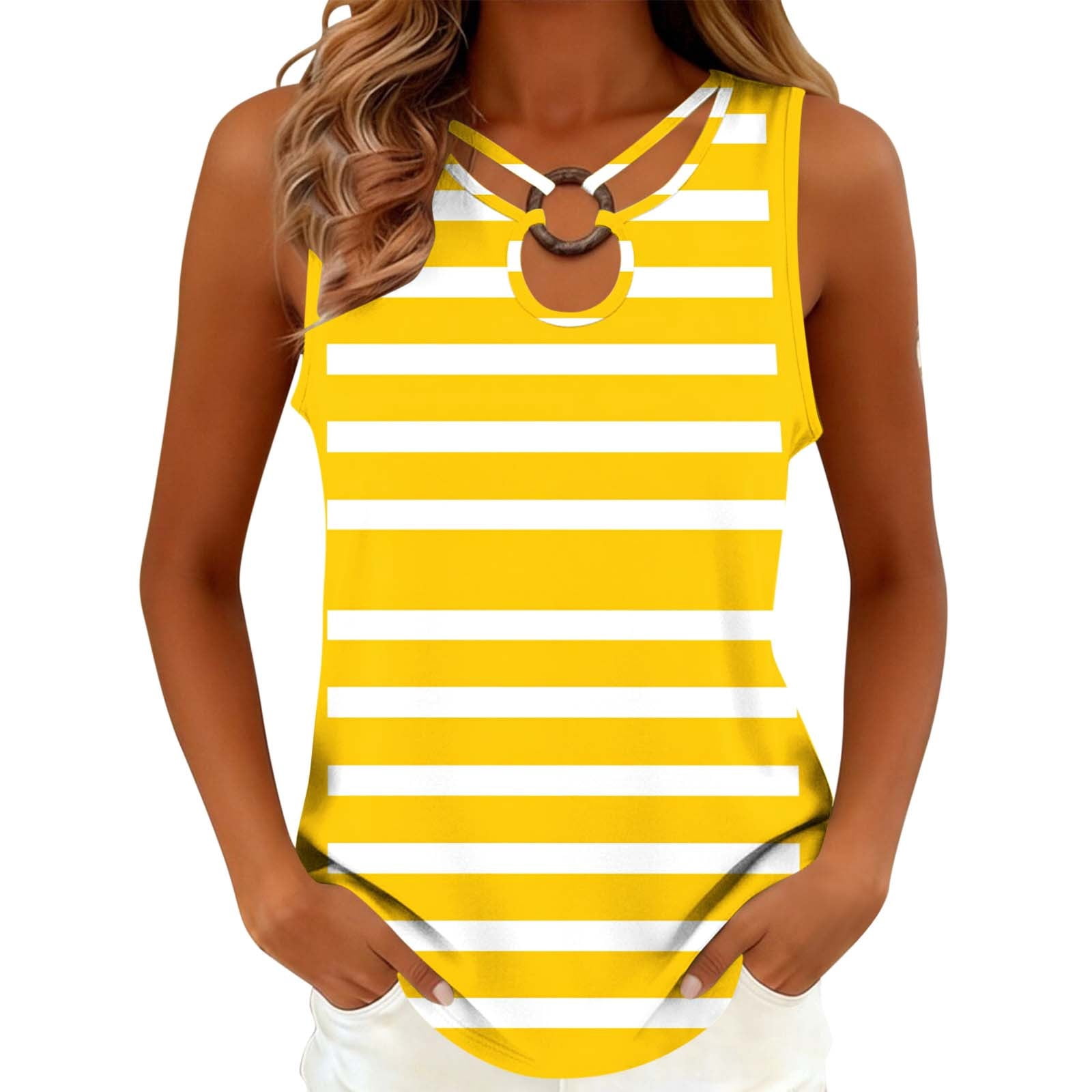 Cmfcve Womens Vests Summer Printed Tank Tops 2026 Cut Out Ring Keyhole ...