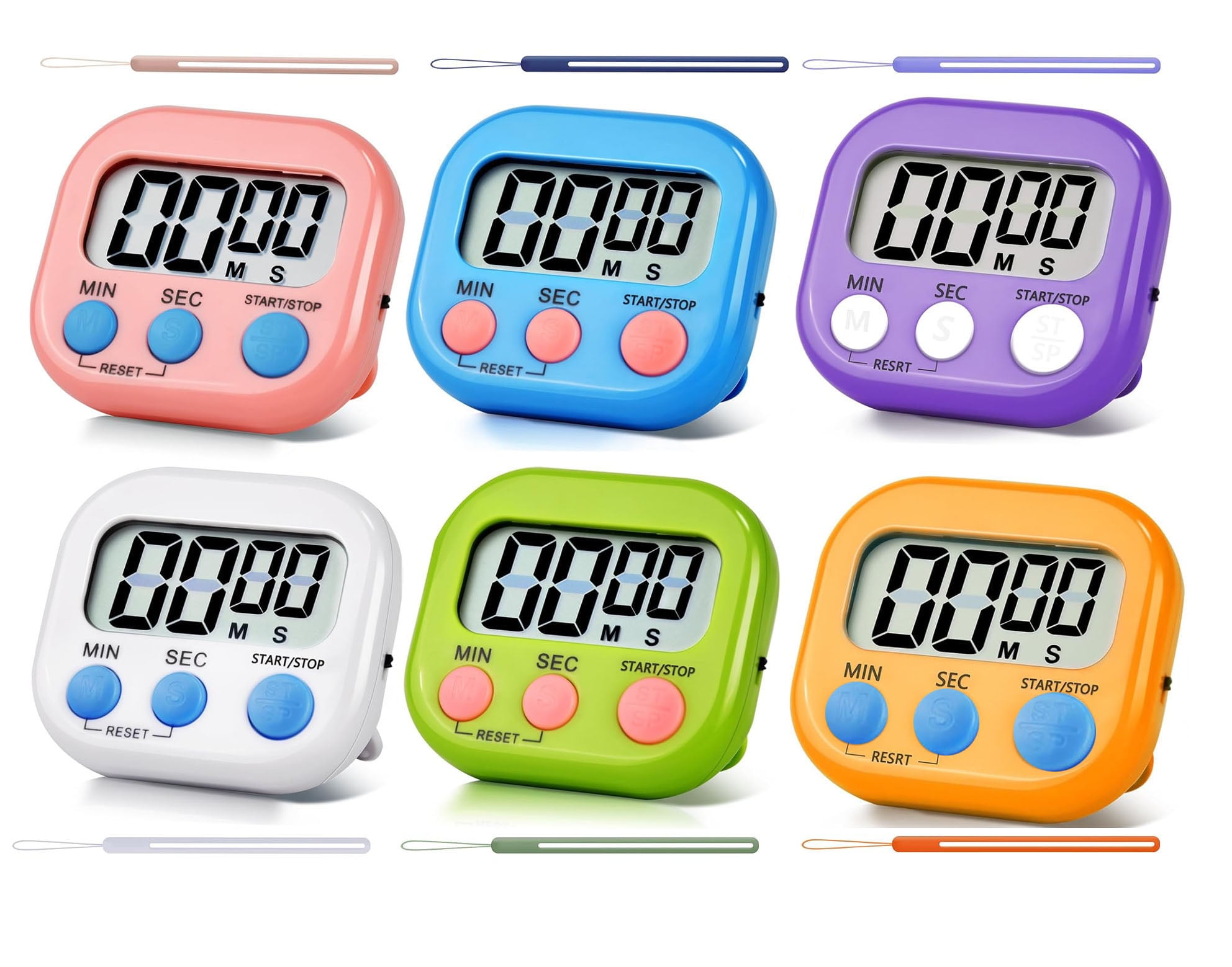 Cminfow 6 Packs Digital Kitchen Timer, Multi-Function Electronic Timer ...