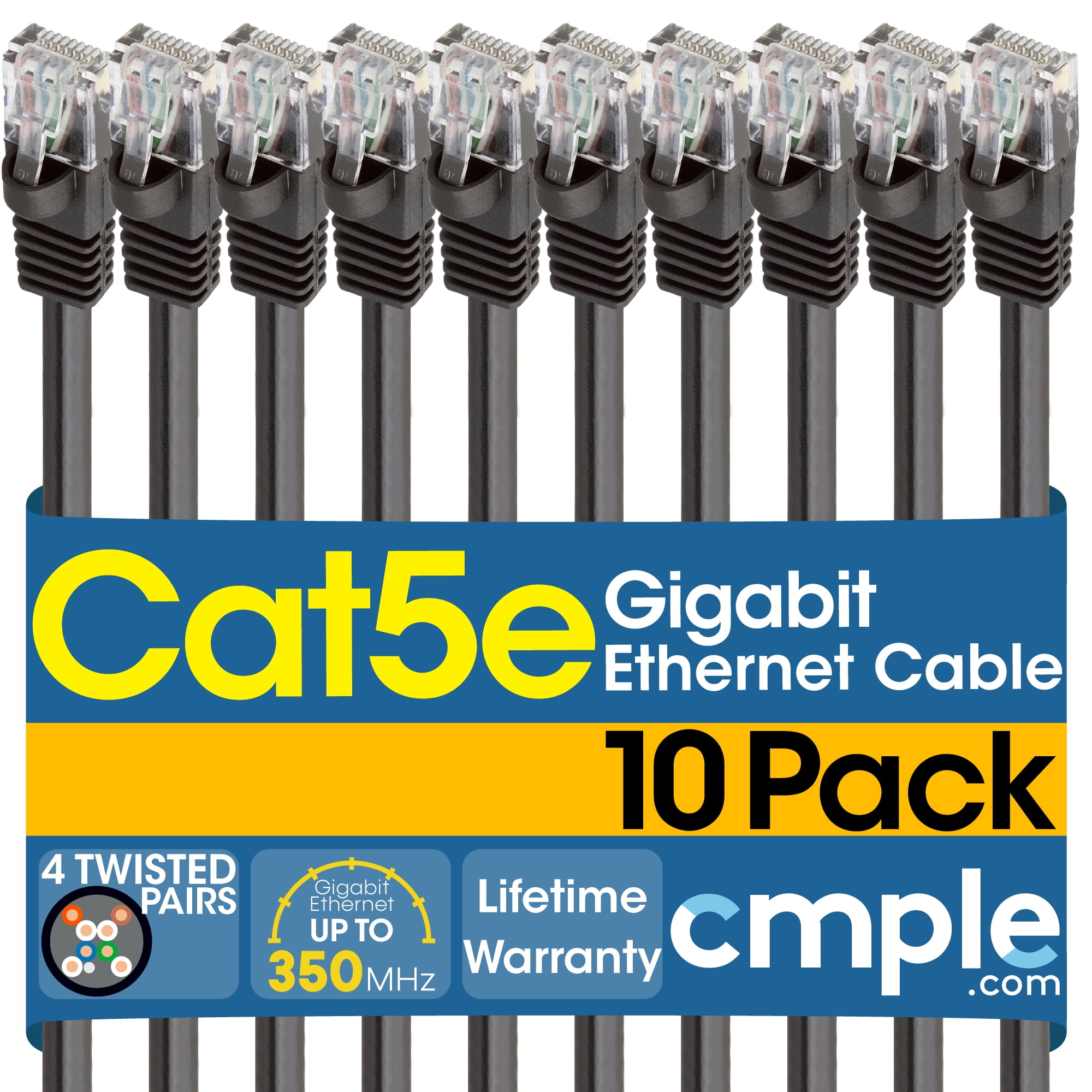 Cmple - [10 PACK] 1.5 Feet Cat5 Patch Cord, Cat5e Cable, Ethernet Cable ...