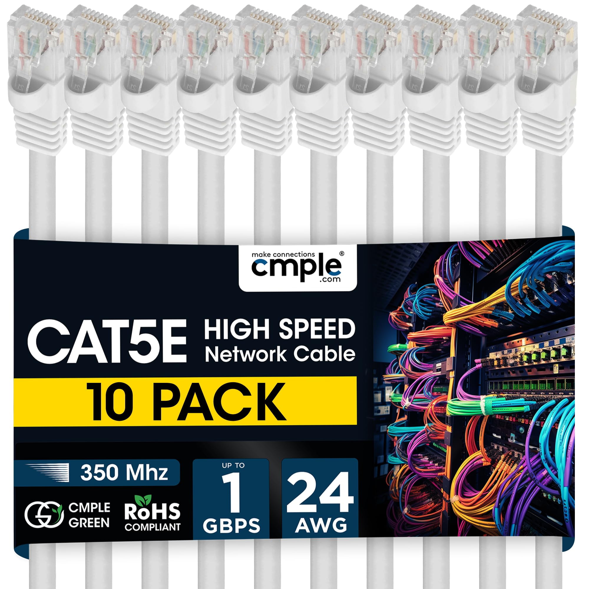 Cmple - 10 Pack Cat5e Ethernet Cable 15ft Computer Router Cables with ...