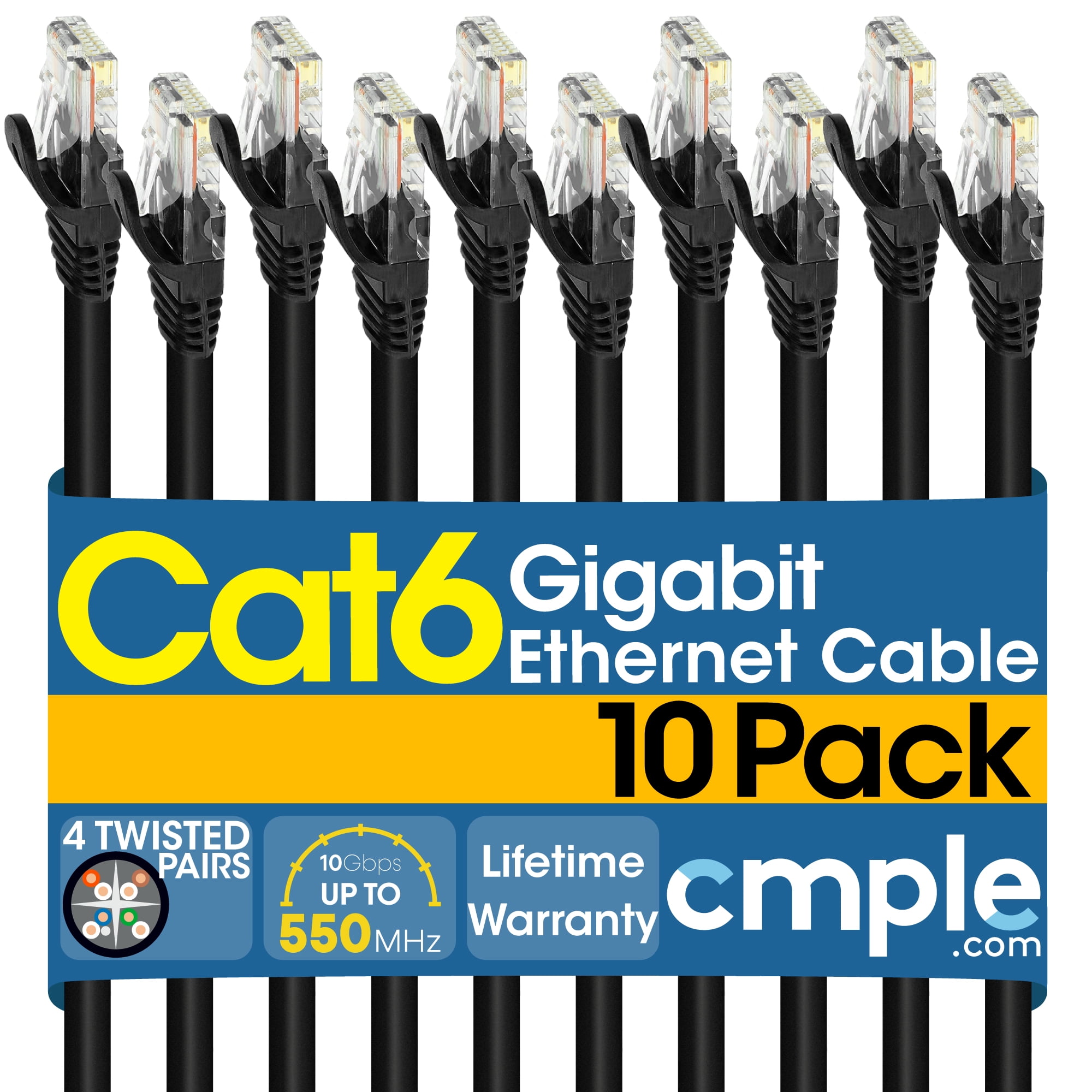 Cmple - [10 PACK] 3 Feet Cat6 Ethernet Cable, Cat6 Cable, 10Gbps ...