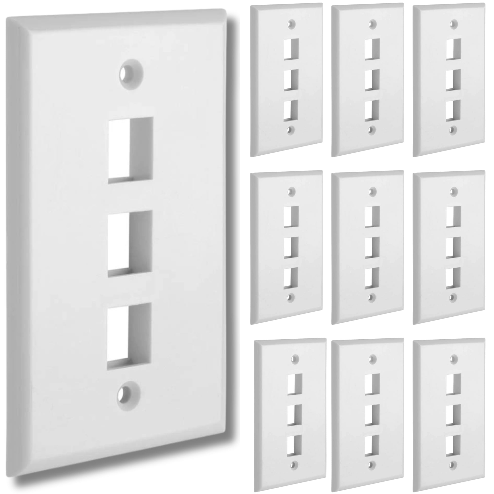 Cmple - [10 PACK] 3 Port Keystone Wall Plate Single-Gang Wall Plate ...