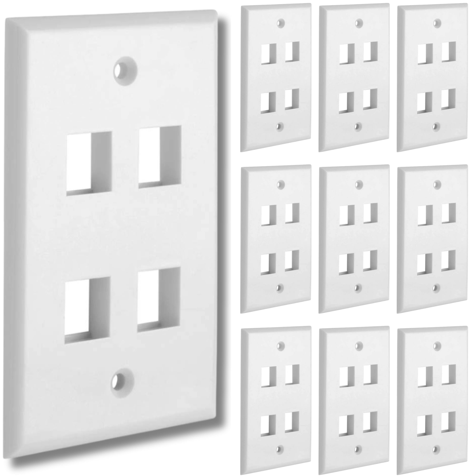 Cmple - [10 PACK] 4 Port Keystone Wall Plate Single-Gang Wall Plate ...