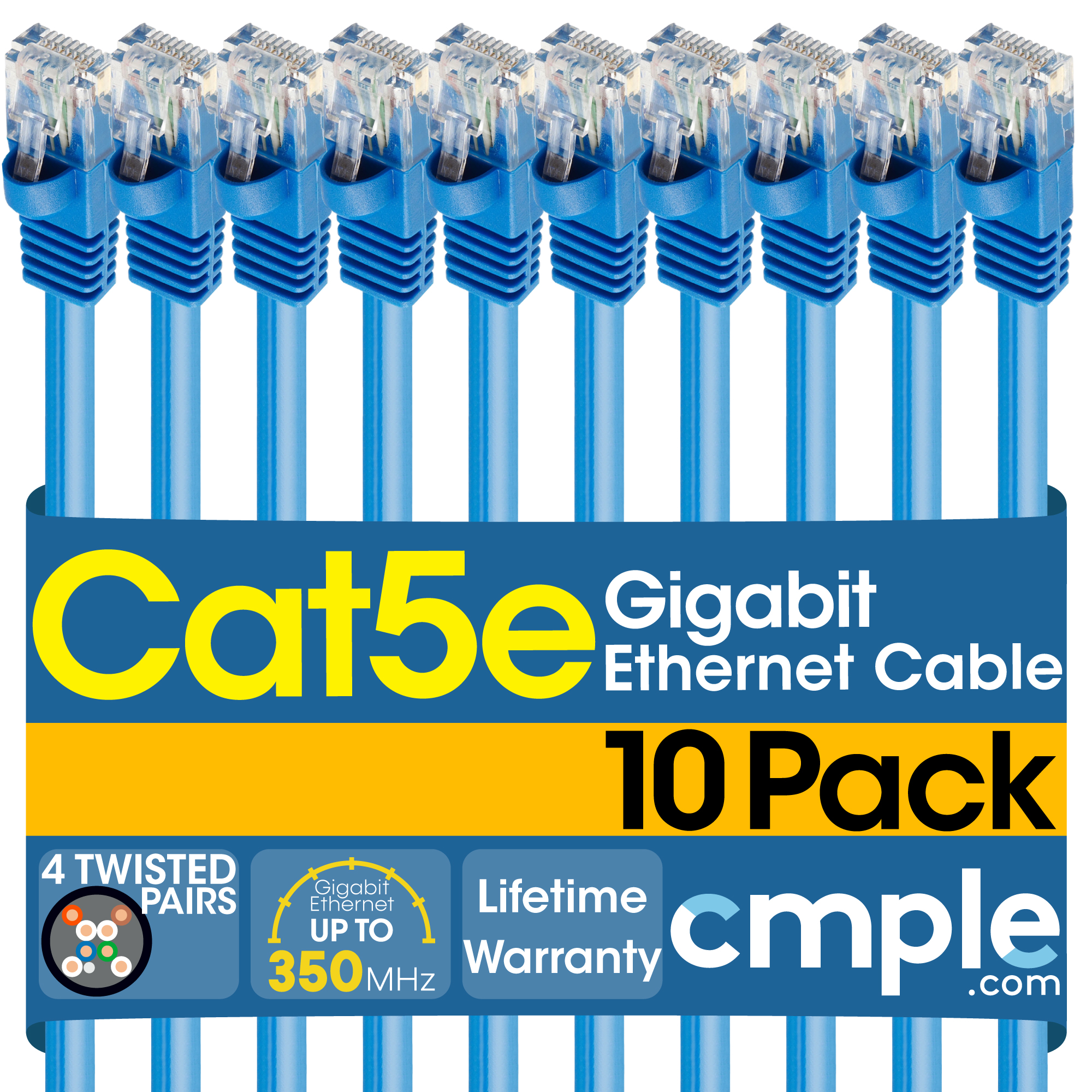 Cmple - [10 PACK] 5 Feet Cat5 Patch Cord, Cat5e Cable, Ethernet Cable ...