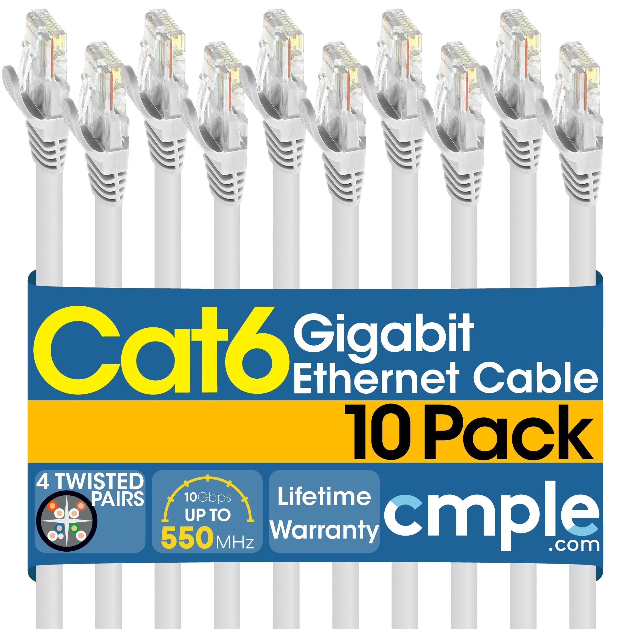 Cmple - [10 PACK] 5 Feet Cat6 Ethernet Cable, 10Gbps - 550Mhz Patch ...
