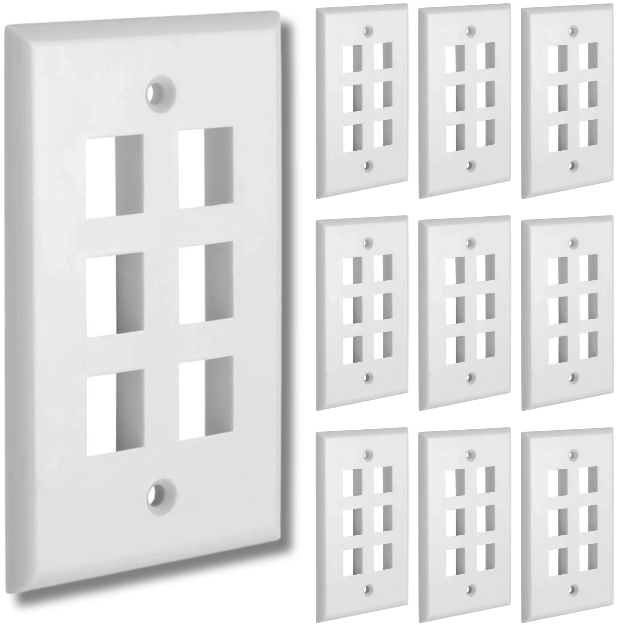Cmple - [10 PACK] 6 Port Keystone Wall Plate Single-Gang Wall Plate ...