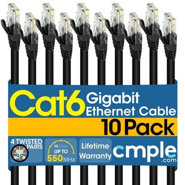 Cmple - 5 Pack 10ft Cat6 Ethernet Cable, 10Gbps Network Cord, LAN ...