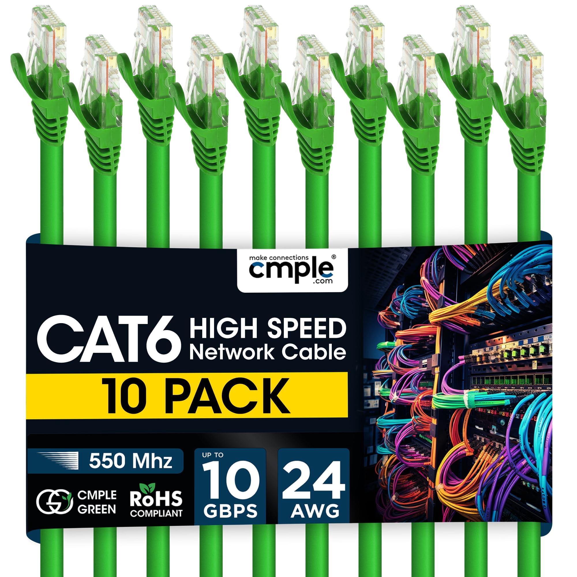 Cmple - 10 Pack Cat6 Ethernet Cable 7 ft Cat 6 Network Cables with RJ45 ...