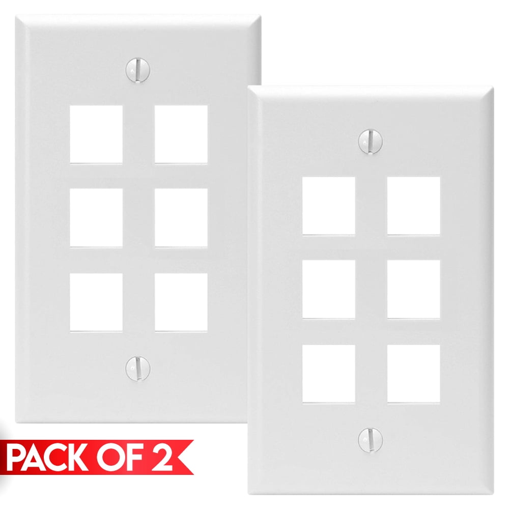 Cmple - [2 Pack] 6 Ports Keystone Wall Plate, Snap-In Keystone Jack ...